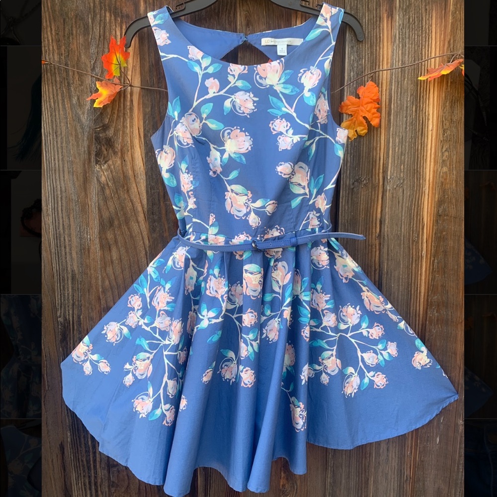 Laura Conrad Blue Magnolia Fit And Flare Dress - Gem